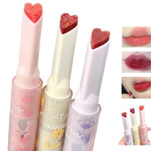 yishifa 3 colors jelly lipstick,tinted jelly lip gloss heart shape lip stain,mirror hydrating jelly lip balm,moisturizing heart lipstick,non-sticky,vivid color glossy lip gloss lip makeup