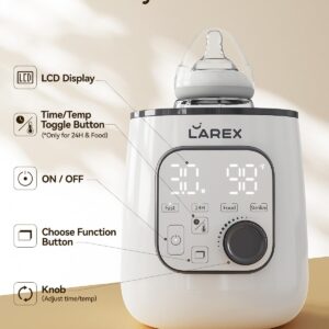 Larex Fast Bottle Warmer, Larex 10-in-1 Baby Bottle Warmer for Breastmilk or Formula, with Precise Timer, Auto Shut-Off, and Accurate Temperature Control