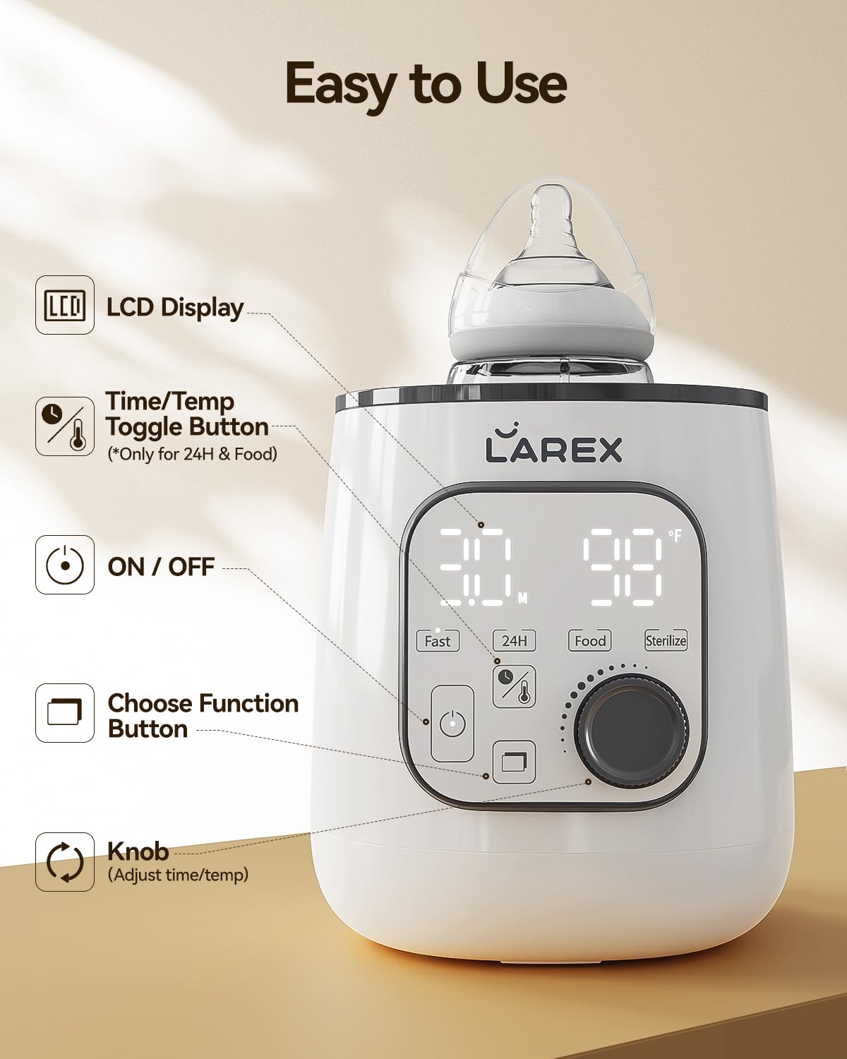 Larex Fast Bottle Warmer, Larex 10-in-1 Baby Bottle Warmer for Breastmilk or Formula, with Precise Timer, Auto Shut-Off, and Accurate Temperature Control