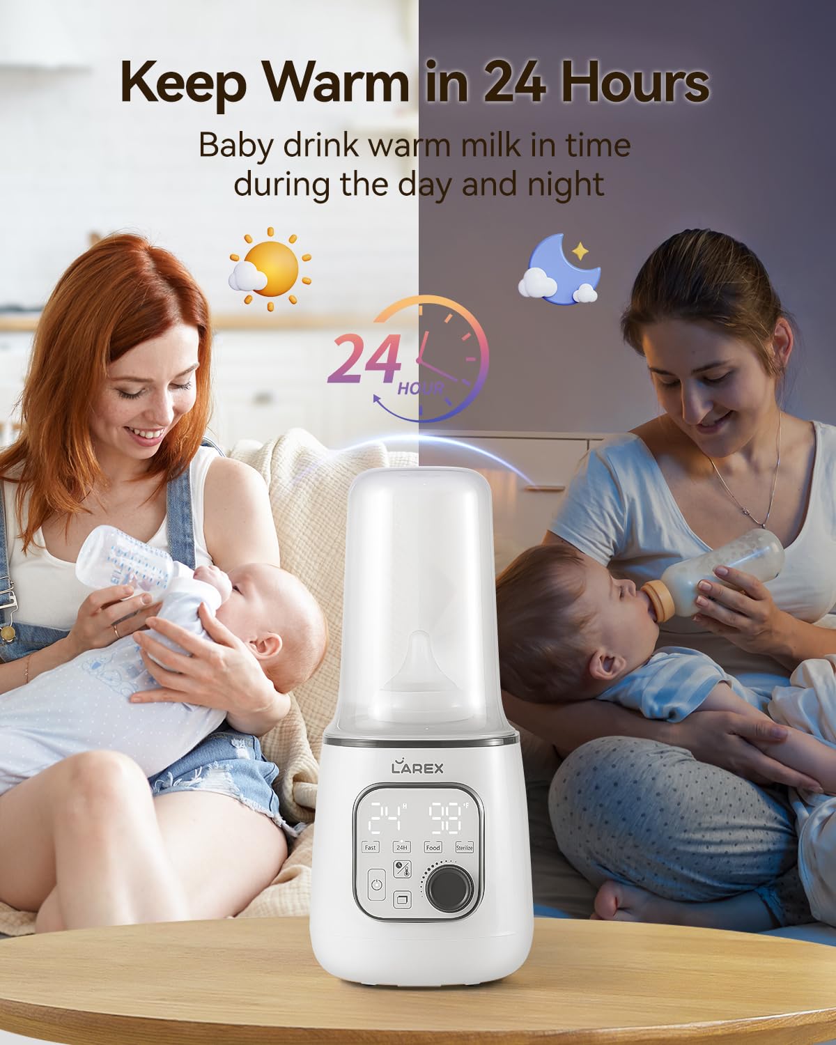 Larex Fast Bottle Warmer, Larex 10-in-1 Baby Bottle Warmer for Breastmilk or Formula, with Precise Timer, Auto Shut-Off, and Accurate Temperature Control