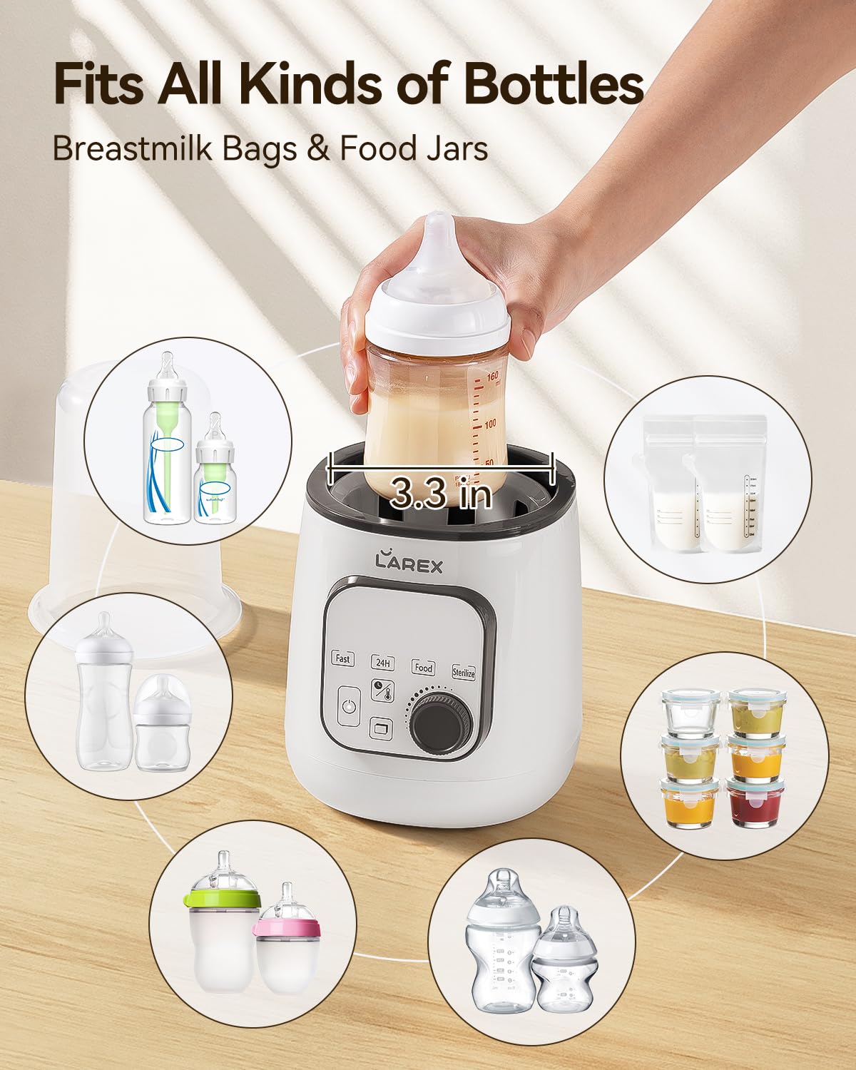 Larex Fast Bottle Warmer, Larex 10-in-1 Baby Bottle Warmer for Breastmilk or Formula, with Precise Timer, Auto Shut-Off, and Accurate Temperature Control