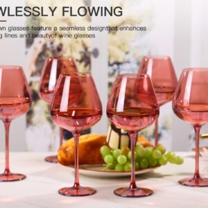 Physkoa Colored Wine Glasses Set of 6 - Crystal Hand-Blown Burgundy Wine Glasses Lead-Free 16.5oz, Gift box package for Wedding, Party, Wine Lovers