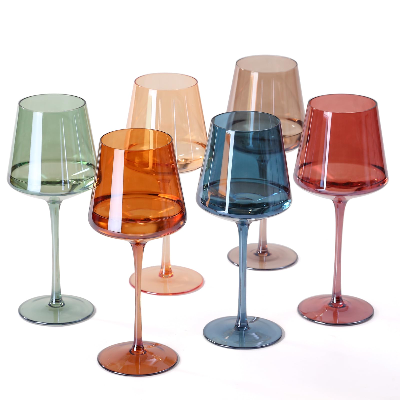 Colored Wine Glasses Set of 6-18oz Multi Colored Square Wine Glasses with Tall Long Stems and Flat Bottom,Crystal Colorful Wine Glasses-Unique Gifts for Wine Lovers,Wedding,Engagement Gifts