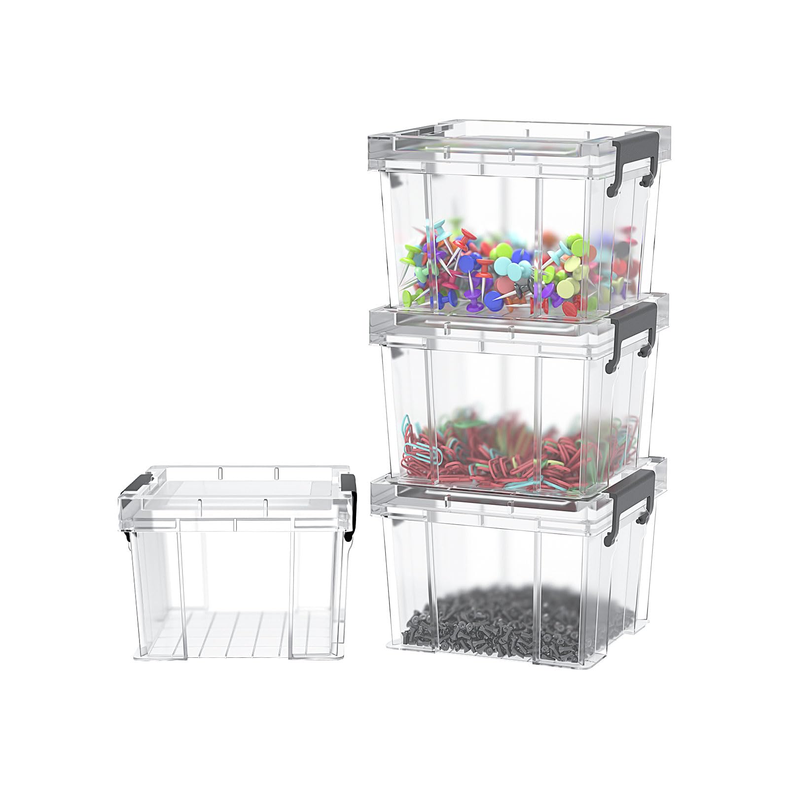 piiyoosnn Small Storage Bins Plastic Storage Container Stackable Box with Lids for Organizing, Clear White (0.27 QT-3 Pack)