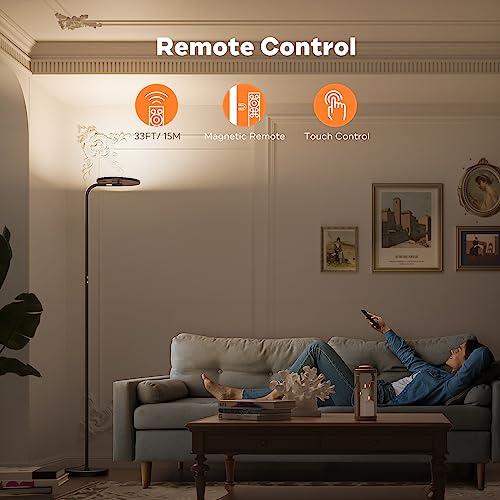 SIBRILLE 36W LED Floor Lamp, Super Bright Standing Lamp, Modern Stepless Dimmable Torchiere Tall Lamp with Remote Control, Rotatable Reading Floor Lamps for Living Room, Bedroom, Office