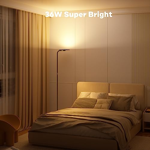 SIBRILLE 36W LED Floor Lamp, Super Bright Standing Lamp, Modern Stepless Dimmable Torchiere Tall Lamp with Remote Control, Rotatable Reading Floor Lamps for Living Room, Bedroom, Office