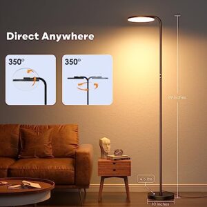 SIBRILLE 36W LED Floor Lamp, Super Bright Standing Lamp, Modern Stepless Dimmable Torchiere Tall Lamp with Remote Control, Rotatable Reading Floor Lamps for Living Room, Bedroom, Office