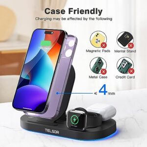 Wireless Charging Station, TELSOR 3 in 1 Foldable Wireless Charger, 18W Fast Wireless Charging Station for iPhone14/13/12/11/Pro/Max/XS, iWatch S8/7/6/5/4/3/2/SE, Black