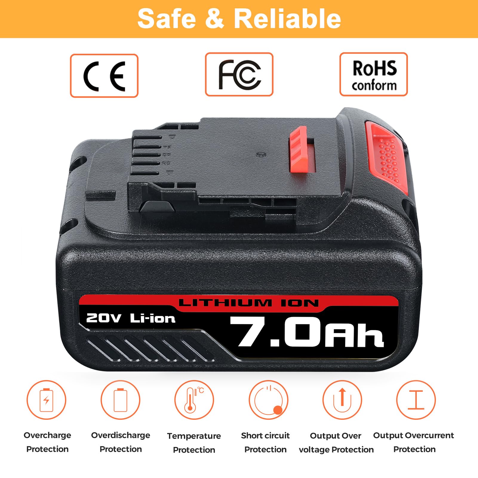 FERRYBOAT 7000mAh Replacement for Dewalt 20V Battery,Compatible with DCB200 Lithium ion MAX DCB204 DCB206 DCB201 DCB203 DCB181 DCB180 DCD/DCF/DCG/DCS Series,6-Pack