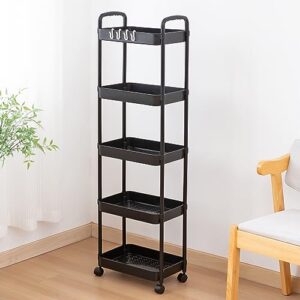 Gagee 5 Tier Rolling Cart with Wheels and Handle,Rolling Storage Cart for Office, Living Room, Laundry Room,Kitchen,Bathroom,Black