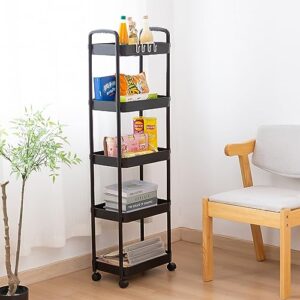 Gagee 5 Tier Rolling Cart with Wheels and Handle,Rolling Storage Cart for Office, Living Room, Laundry Room,Kitchen,Bathroom,Black