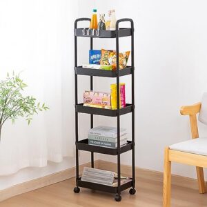 Gagee 5 Tier Rolling Cart with Wheels and Handle,Rolling Storage Cart for Office, Living Room, Laundry Room,Kitchen,Bathroom,Black