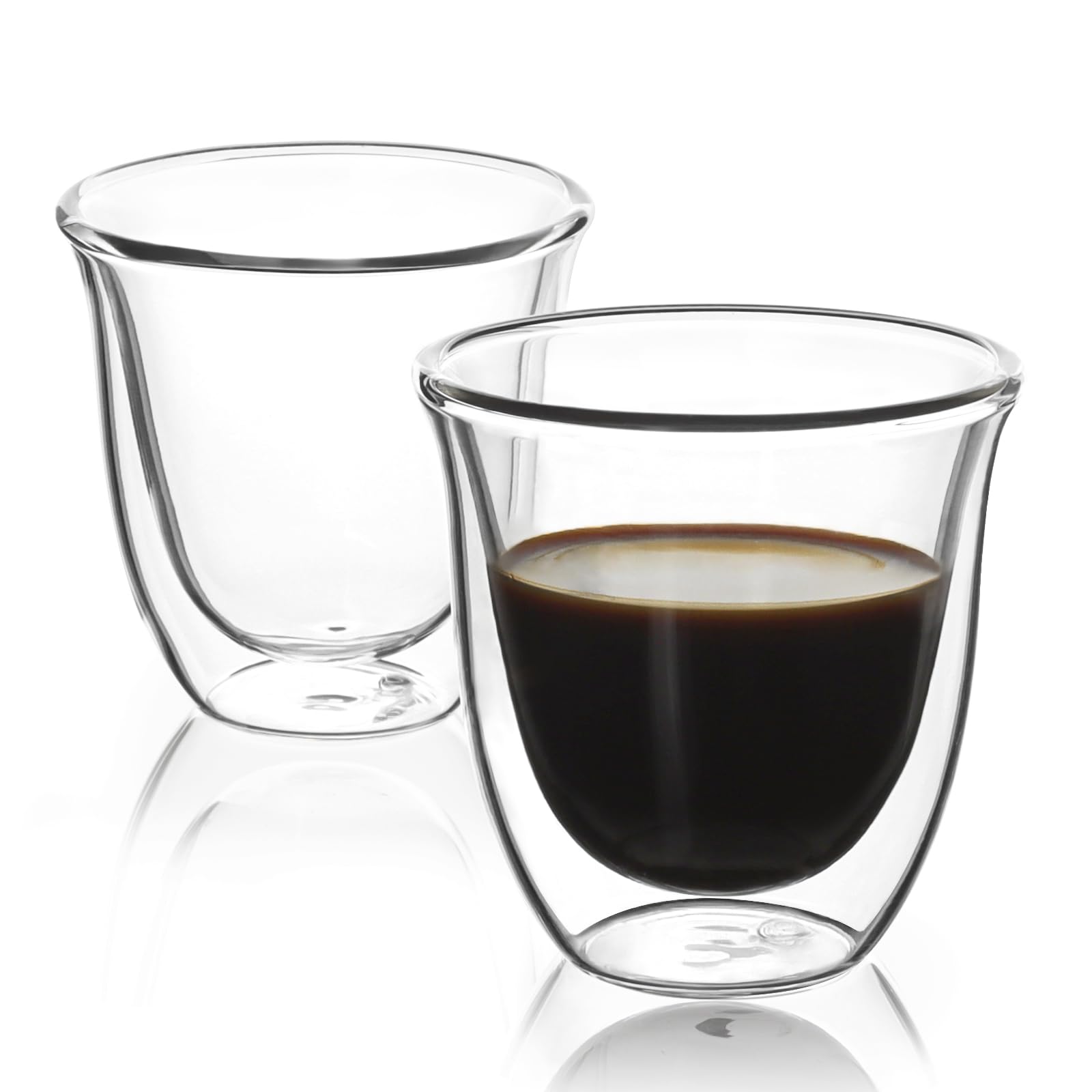 ZONEYILA Double Walled Espresso Glass Cups, Insulated Glasses Coffee Mug, Clear Borosilicate Glass Demitasse Cups, Suit for Hot/Cold Drinks, 2.7 Ounces/77 Milliliters, Set of 2