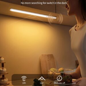 44-LED Motion Sensor Cabinet Light - USB Rechargeable, Under Counter Closet Lighting for Kitchen Night Lights - Battery Powered, Uniform Light for Wardrobe, Cabinet, Cupboard - 2Pack