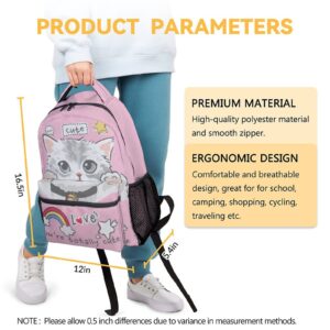 XaocNyx Cat School Backpack for Girls Boys, 16 Inch Pink Backpacks for Kids Age 10-12, Cute Lightweight Bookbag for Travel