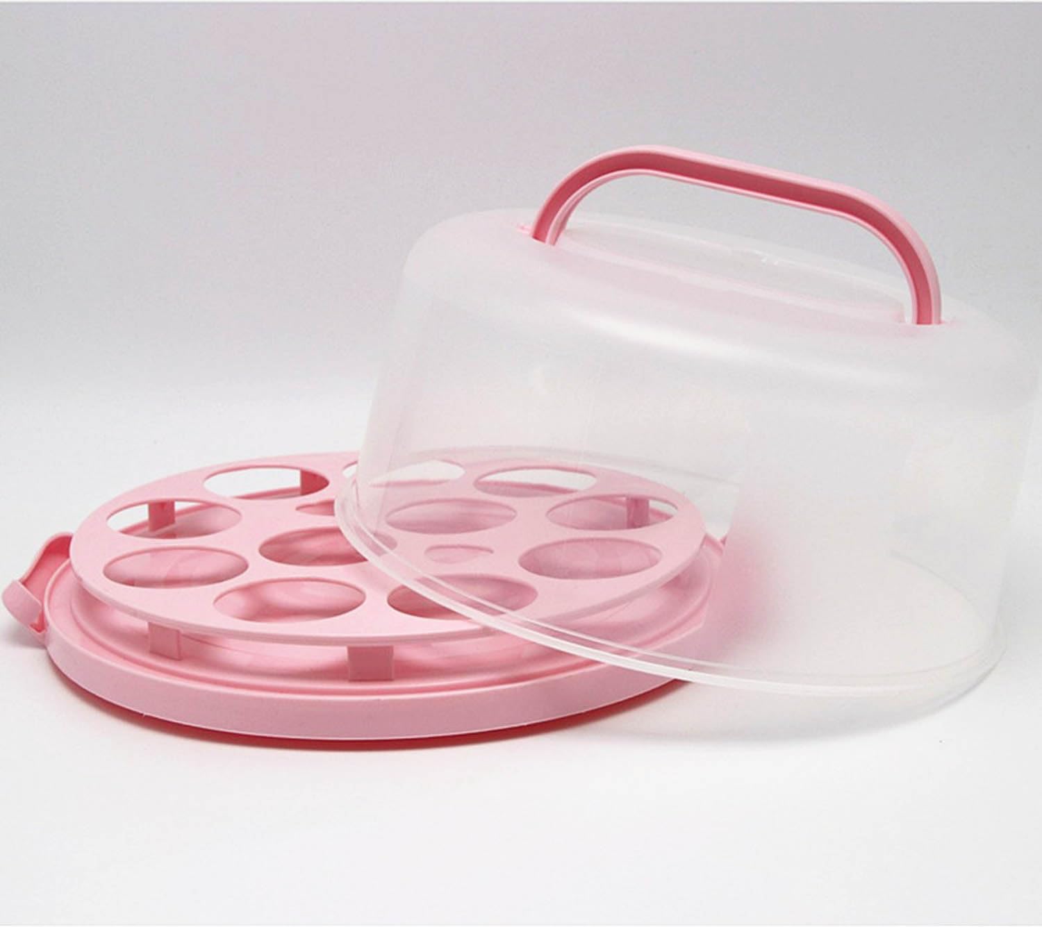 Jninexiu 10 Inch Cake Carrier with Lid and Handle, Cupcake Carrier Cupcake Holder Portable Round - Two Sided Base for Pies Cookies Nuts Fruit etc - Suitable for 10 inch Cake Perfect Gifts