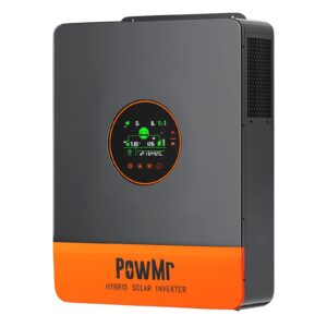 powmr 5000w hybrid solar inverter 48v dc to 110v/120v/208v/240v ac, single &split &three phase pure sine wave inverter with 100a mppt controller, support parallel, for 48v lifepo4/li/gel/agm battery