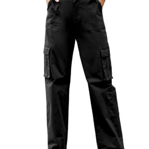 MOYEE Cargo Pants for Women High Waisted and Wide Leg Casual Y2K Pants Baggy Trousers with 7 Pockets(Black, Medium)