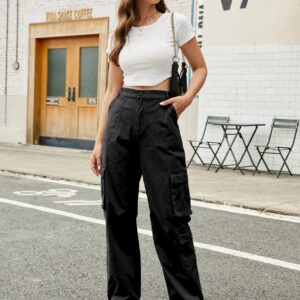 MOYEE Cargo Pants for Women High Waisted and Wide Leg Casual Y2K Pants Baggy Trousers with 7 Pockets(Black, Medium)