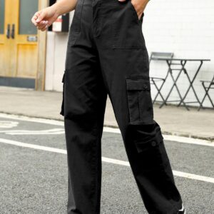 MOYEE Cargo Pants for Women High Waisted and Wide Leg Casual Y2K Pants Baggy Trousers with 7 Pockets(Black, Medium)