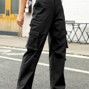 MOYEE Cargo Pants for Women High Waisted and Wide Leg Casual Y2K Pants Baggy Trousers with 7 Pockets(Black, Medium)