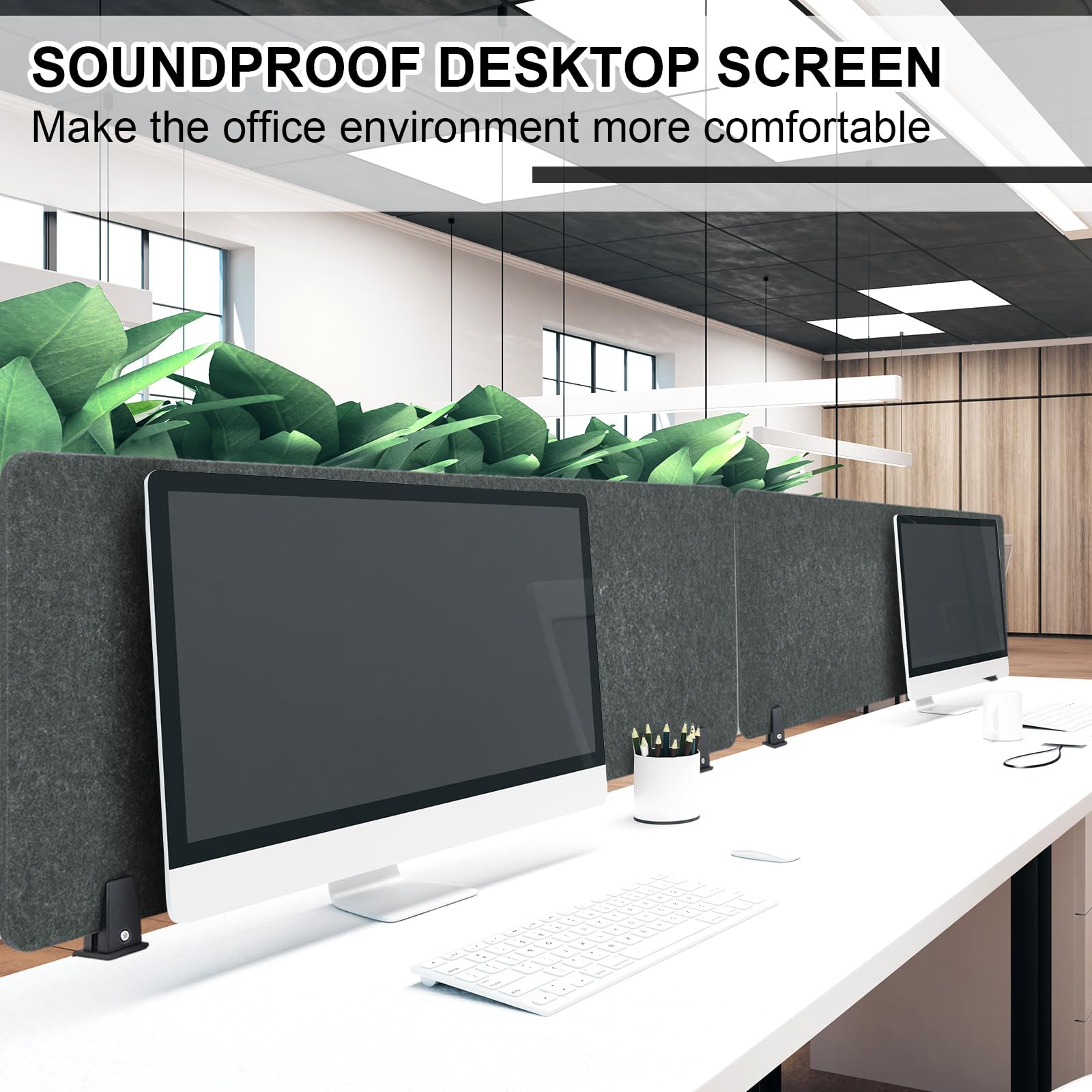 Colarr Sound Proof Dividers with Clamp 16 x 47 '' Mounted Desk Divider Desk Privacy Panel Acoustic Absorbing Desk Partition Privacy Boards for Office Desktop Accessories Reduce Distractions