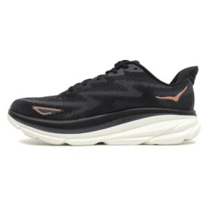 hoka women's clifton 9 sneaker, black/rose gold, 8.5