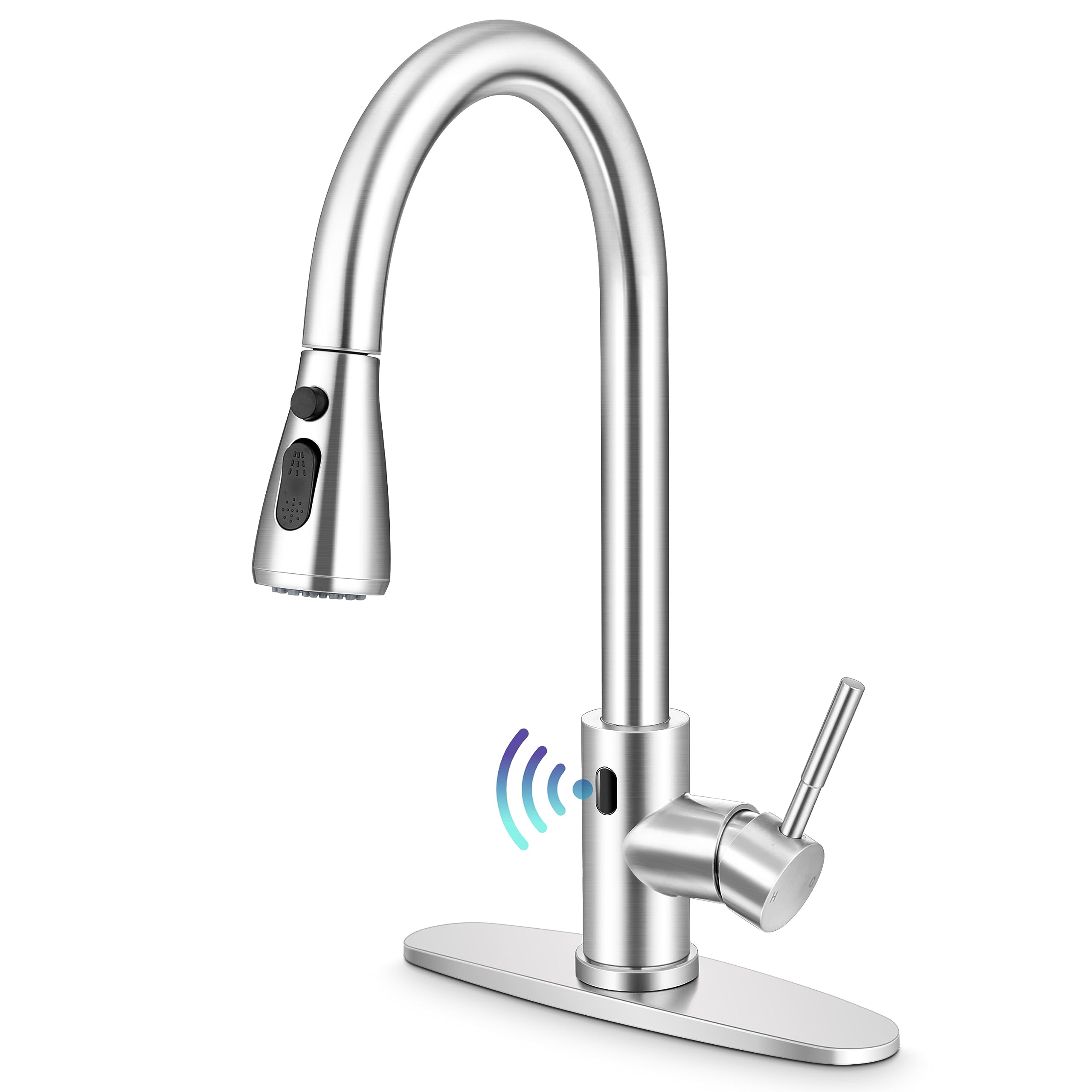 Touchless Kitchen Sink Faucet with Pull Down Sprayer, Herogo Brushed Nickel 18/10 Stainless Steel Smart Activated Faucet for Kitchen Sink, Single Handle Motion Sensor Kitchen Faucet for Farmhouse RV