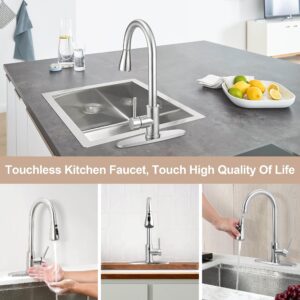 Touchless Kitchen Sink Faucet with Pull Down Sprayer, Herogo Brushed Nickel 18/10 Stainless Steel Smart Activated Faucet for Kitchen Sink, Single Handle Motion Sensor Kitchen Faucet for Farmhouse RV