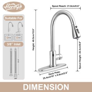 Touchless Kitchen Sink Faucet with Pull Down Sprayer, Herogo Brushed Nickel 18/10 Stainless Steel Smart Activated Faucet for Kitchen Sink, Single Handle Motion Sensor Kitchen Faucet for Farmhouse RV