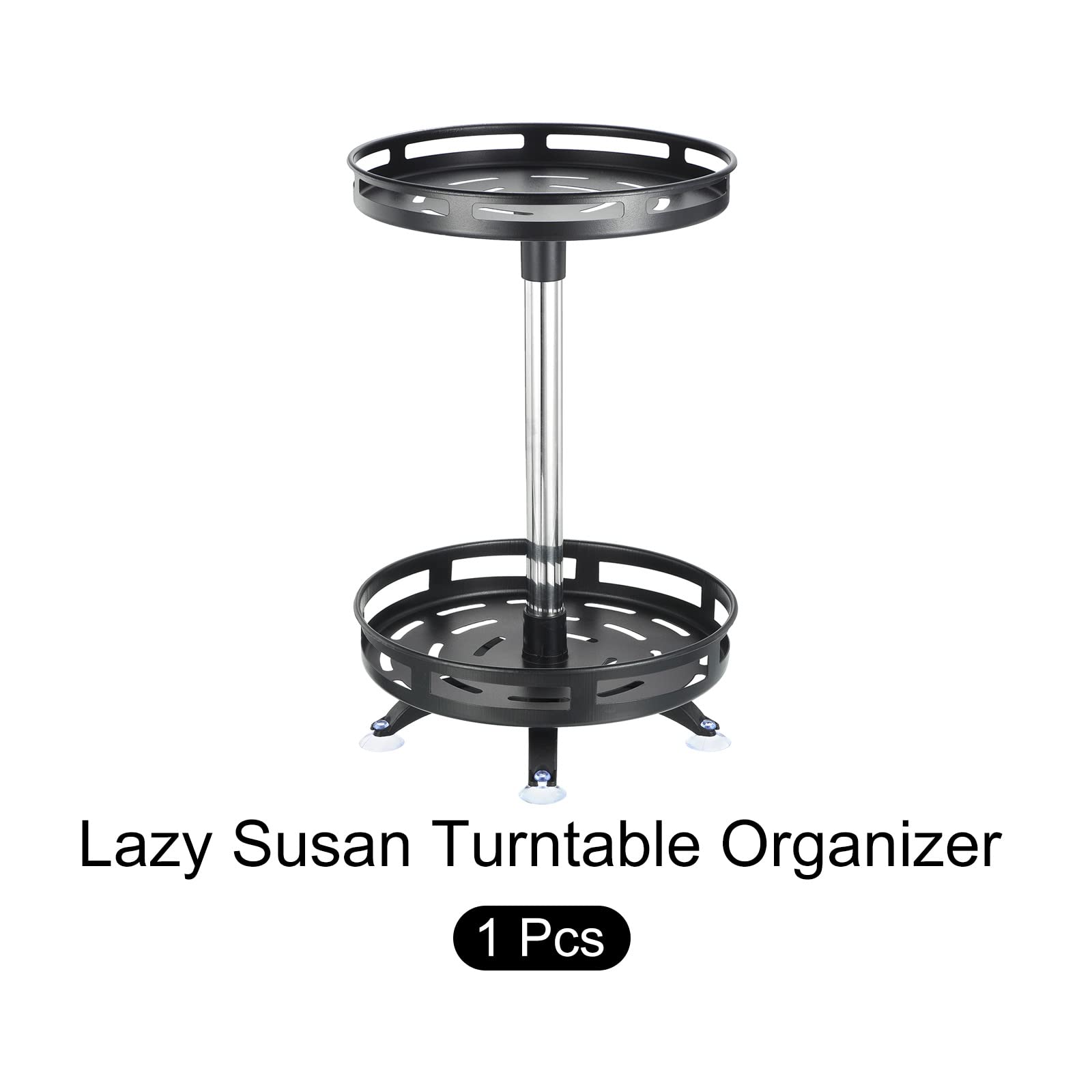 METALLIXITY Lazy Susan Turntable Organizer, 2 Tier Height Adjustable Kitchen Spice Rack, No-Slip Silicone Mat, Suitable for Pantry Cabinet Cupboard Table, Black