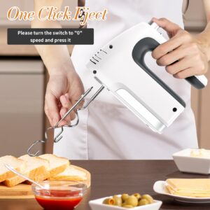 Yomelo Hand Mixer Electric 5-Speed, 400W Powerful Mixer for Baking, Mixer Electric Handheld with Storage Case, Turbo Boost and 5 Stainless Steel Accessories, Flat Beaters, Dough Hooks, Whisk -White