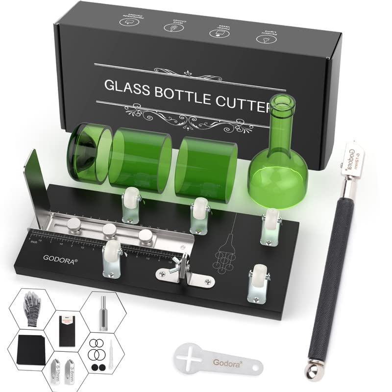 Glass Bottle Cutter, Upgraded Glass Cutter for Bottles & Glass Cutter Bundle - DIY Machine for Cutting Wine, Beer or Soda Round Bottles & Mason Jars, Perfect Score Bottle Cutter