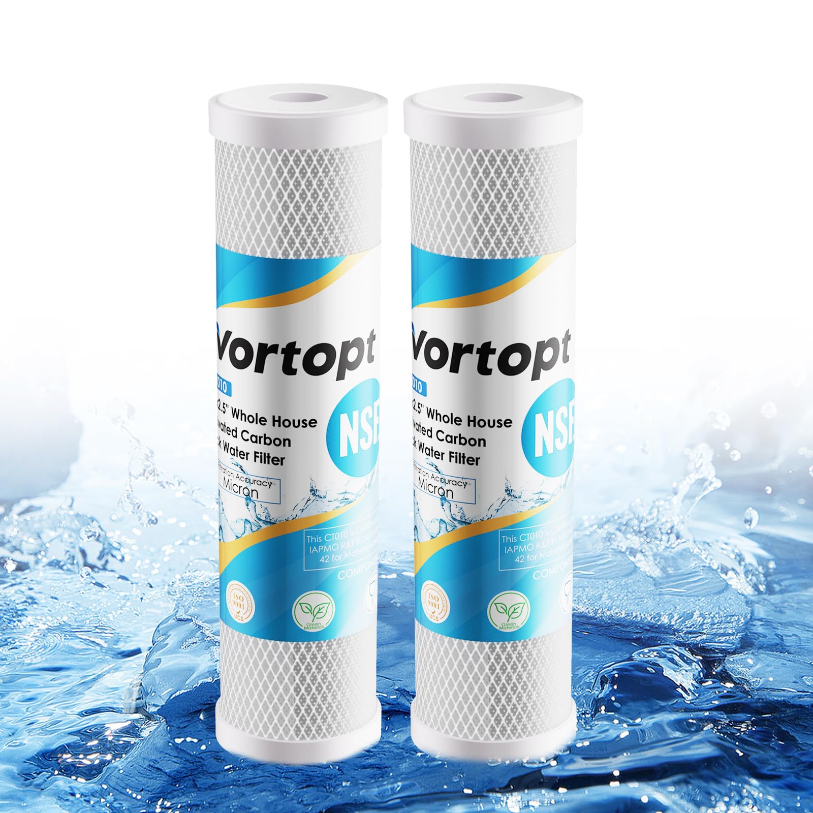 Vortopt 1 Micron 2.5" x 10" Whole House CTO Carbon Sediment Water Filter System - Replacement Cartridge for Any Standard RO Unit - Compatible with Dupont WFPFC8002, WFPFC9001, FXWTC, SCWH-5, 2 Pack