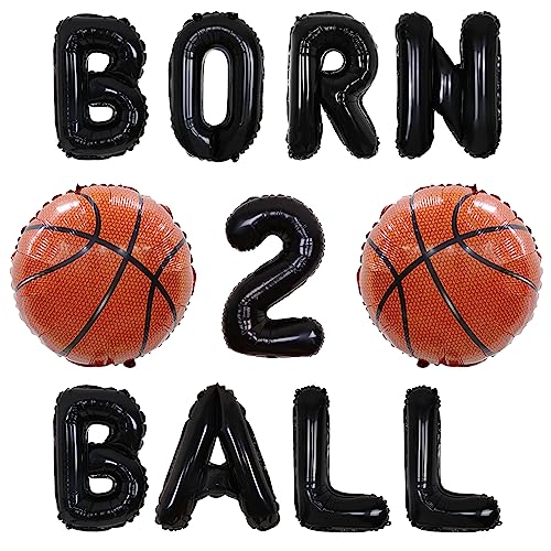 JOYMEMO Basketball Themed 2nd Birthday Party Decorations Boys, Born 2 Ball Basketball Foil Balloons for 2 Years Old It's Game Time Basketball Decor, Sport Theme Birthday Party Supplies