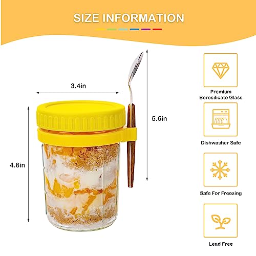 Overnight Oats Jars with Spoon and Lid (15 oz6Pack), Airtight Oatmeal Container with Measurement Marks, Mason Jars with Lid for Cereal On The Go Container (6Pack)