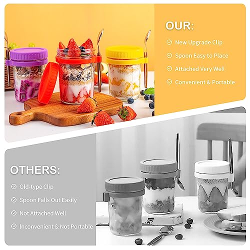 Overnight Oats Jars with Spoon and Lid (15 oz6Pack), Airtight Oatmeal Container with Measurement Marks, Mason Jars with Lid for Cereal On The Go Container (6Pack)