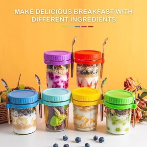 Overnight Oats Jars with Spoon and Lid (15 oz6Pack), Airtight Oatmeal Container with Measurement Marks, Mason Jars with Lid for Cereal On The Go Container (6Pack)