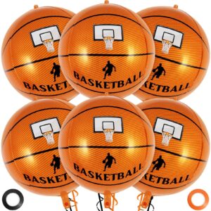 basketball balloons, 6 pcs metallic foil round balloons, 22 inch large mylar basketball balloons for birthday basketball sports themed party