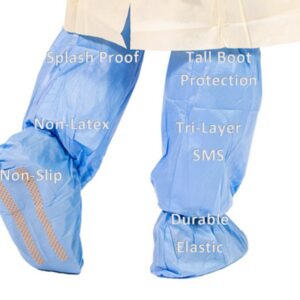 Tri-Layer SMS 18" Tall Heavy Duty Disposable Medical Grade Boot and Shoe Covers Non-Slip Protectors - Protect from Water, Fluids, Dust, Dirt, Mud, Snow, Sand, Grass, and other Mess! (10 Pairs)