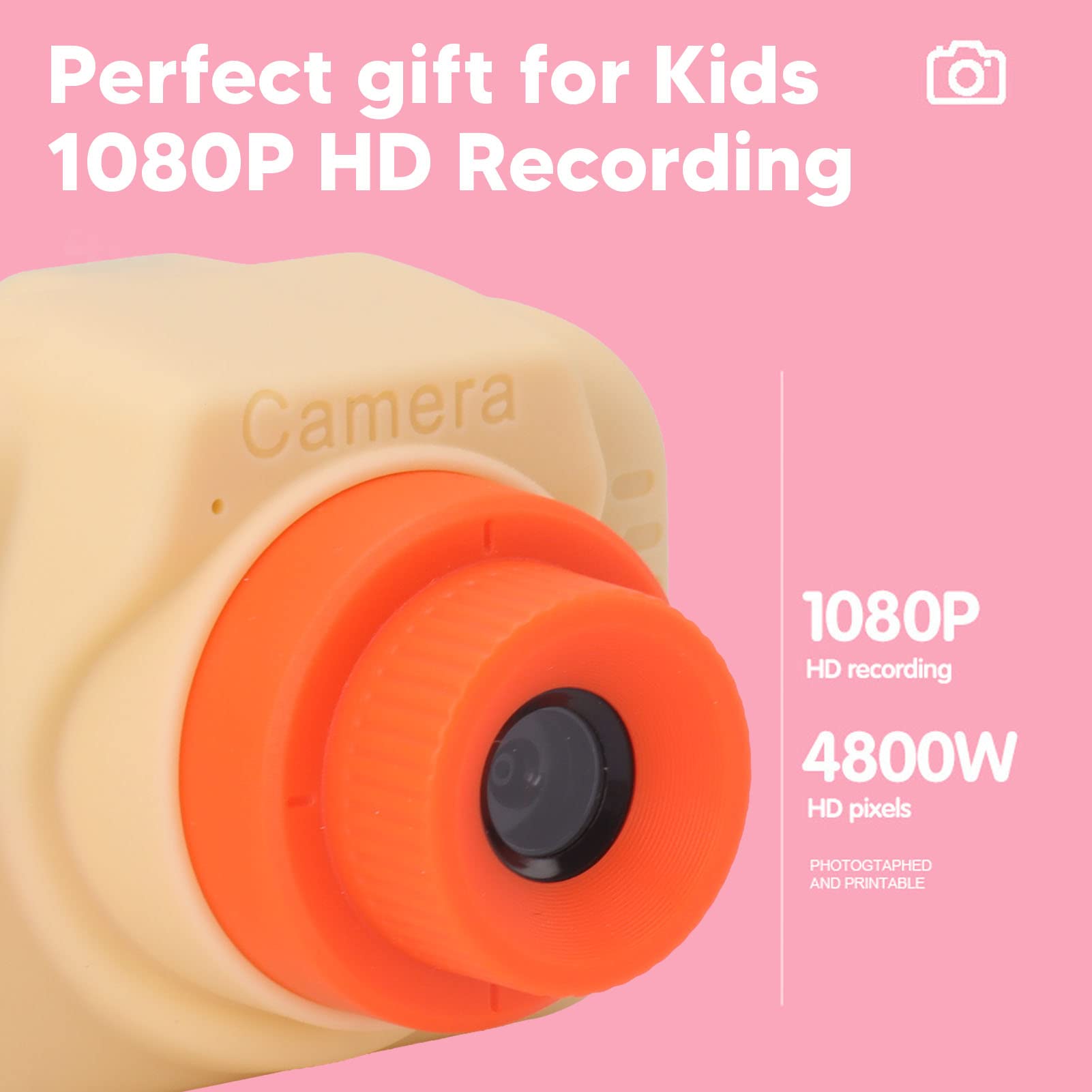 Yctze Camera, Digital Camera with 32G Card High Definition Dual Lens 1080P 8X Zoom USB Rechargeable for Girls (Beige)