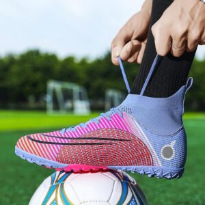 DHOVOR Womens Soccer Cleats Youth High-Top Football Cleats Anti-Slip Athletics Football Trainers Girls Indoor Soccer Shoes