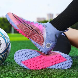 DHOVOR Womens Soccer Cleats Youth High-Top Football Cleats Anti-Slip Athletics Football Trainers Girls Indoor Soccer Shoes