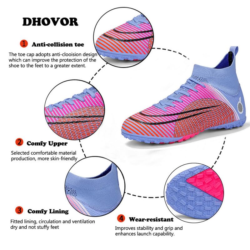 DHOVOR Womens Soccer Cleats Youth High-Top Football Cleats Anti-Slip Athletics Football Trainers Girls Indoor Soccer Shoes