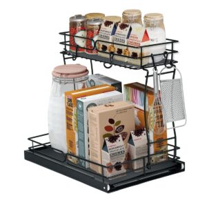 go-chunriqin pull out cabinet organizer 2 tier under sink cabinet organizer storage shelf with sliding storage basket for kitchen bathroom laundry room, request at least 11 inch cabinet opening