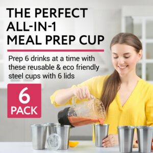 IMPRESA [6 Pack Stainless Steel Meal Prep Cups - Freezable Juice & Smoothie Jars with Lids - Convenient Smoothie Cups to Go - Stainless - Meal Prep Bottle - Juice Containers with Lids - 16.9oz