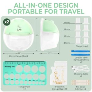 Lumbi L1 Hands-Free Breast Pump Set - Hospital Grade - 17/19/21/24 Silicone Insert Flanges & 27mm Silicon Flange, 50 Milk Bags, 3 Quiet Modes 9 Levels, LED Display, Custom Shut Off Timer, Flange Ruler