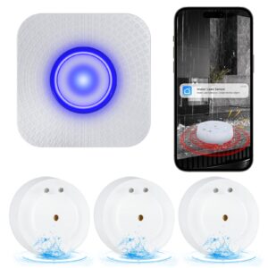 jjgelos wifi water leak detector: 110db water sensor alarm with triple real-time alerts | wireless water alarm sensor with free app alerts, smart 2.4g water detector alarm for home basement kitchen