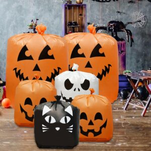 6 Pcs Halloween Pumpkin Lawn Leaf Bags, Includes 2 Pcs 48 "x36" Pumpkin Smiley Leaf Bags and 4 Pcs 30 "x24" Halloween Trash Bags for Halloween Outdoor, Party Favors, Yard Lawn Garden Decorations