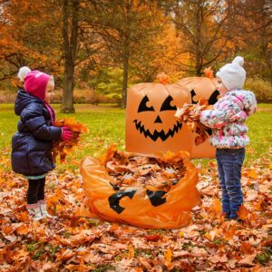 6 Pcs Halloween Pumpkin Lawn Leaf Bags, Includes 2 Pcs 48 "x36" Pumpkin Smiley Leaf Bags and 4 Pcs 30 "x24" Halloween Trash Bags for Halloween Outdoor, Party Favors, Yard Lawn Garden Decorations